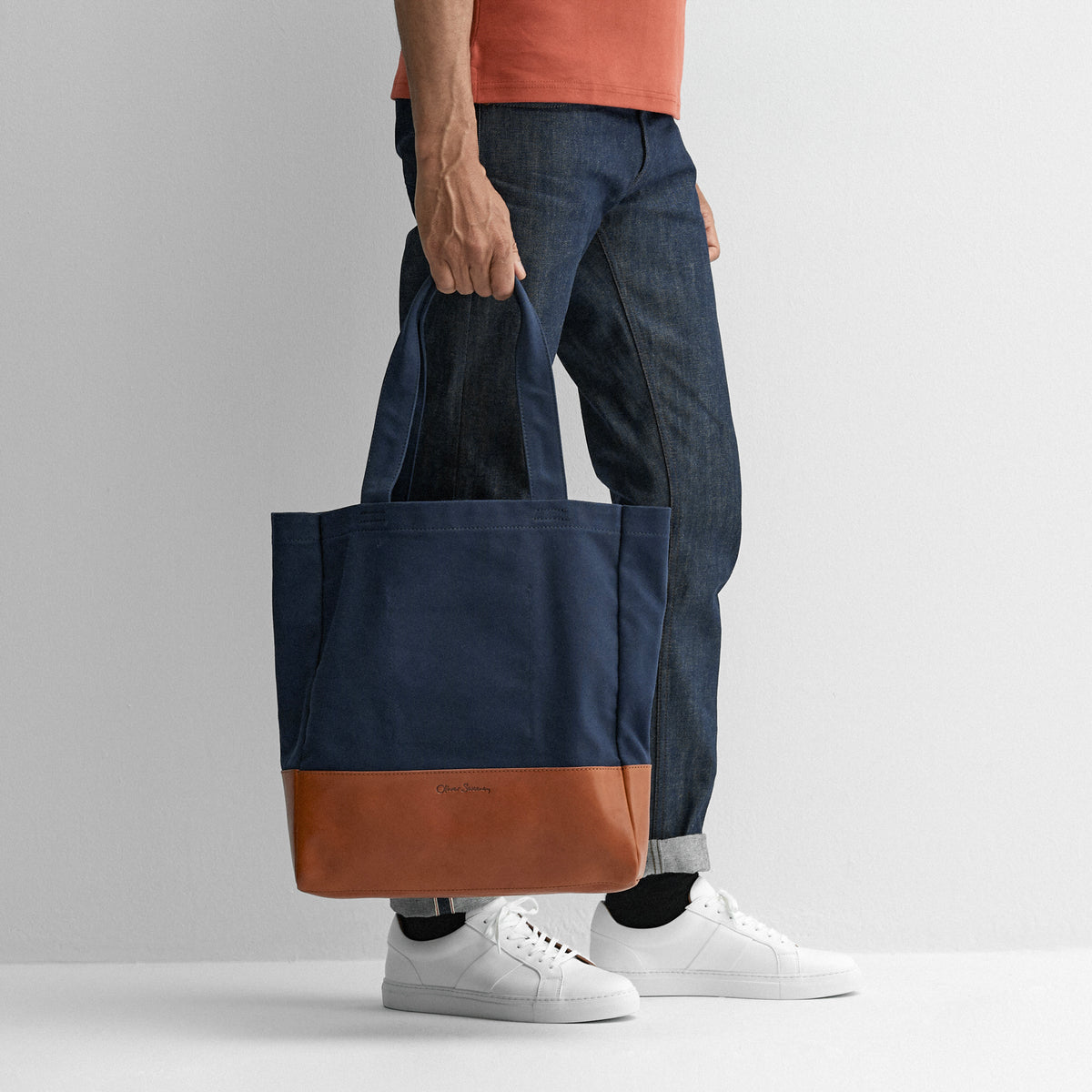 Ballig Navy Canvas/Leather Tote Bag | Oliver Sweeney