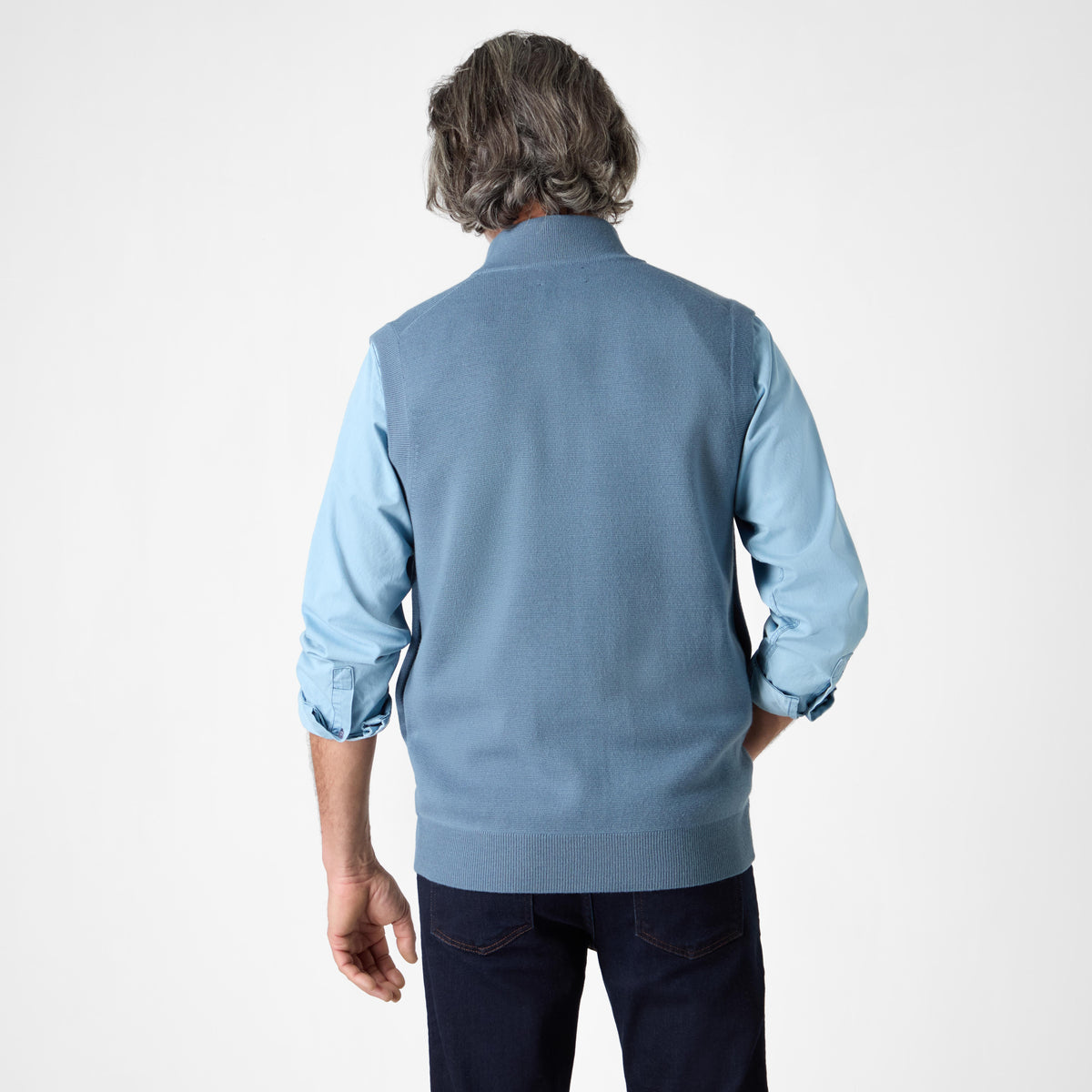 Brito Mid Blue Cotton Gilet | Men's Gilets | Oliver Sweeney