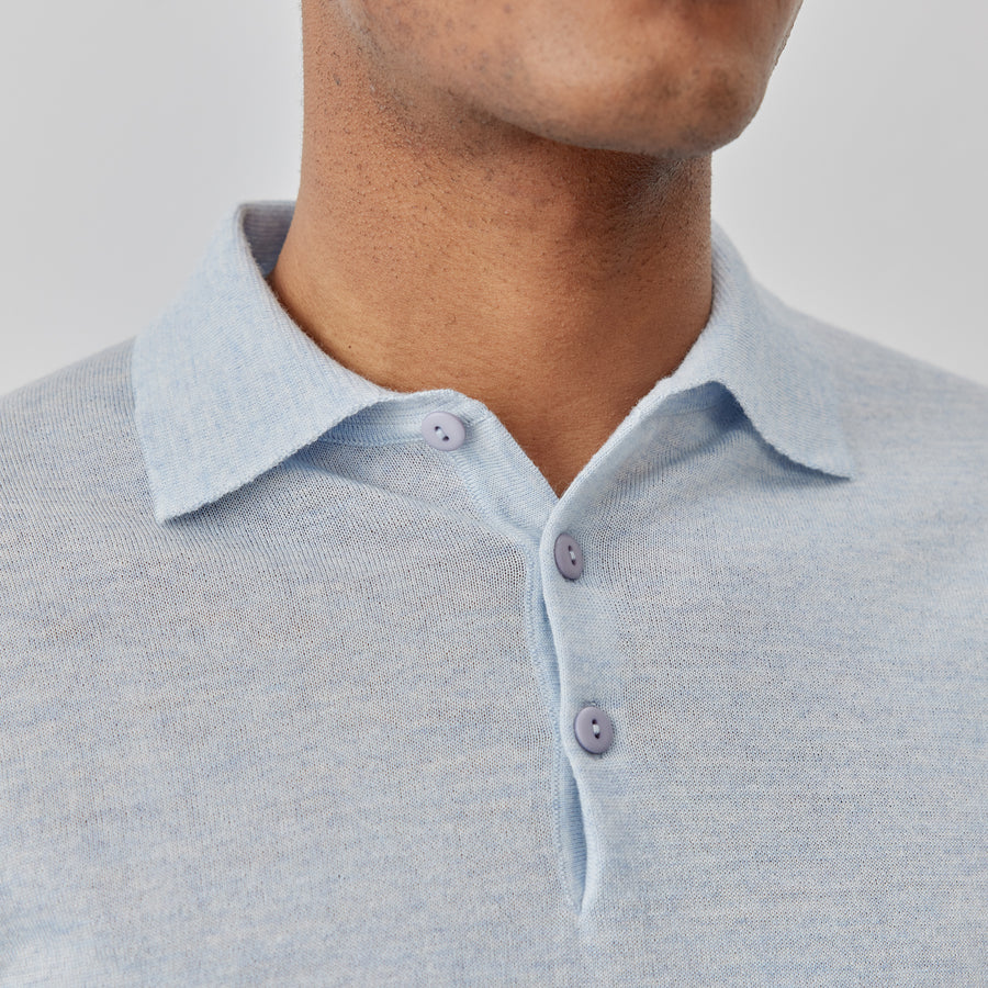 Covehithe Light Blue | Men's Wool Polo | Men's Knitwear | Oliver Sweeney