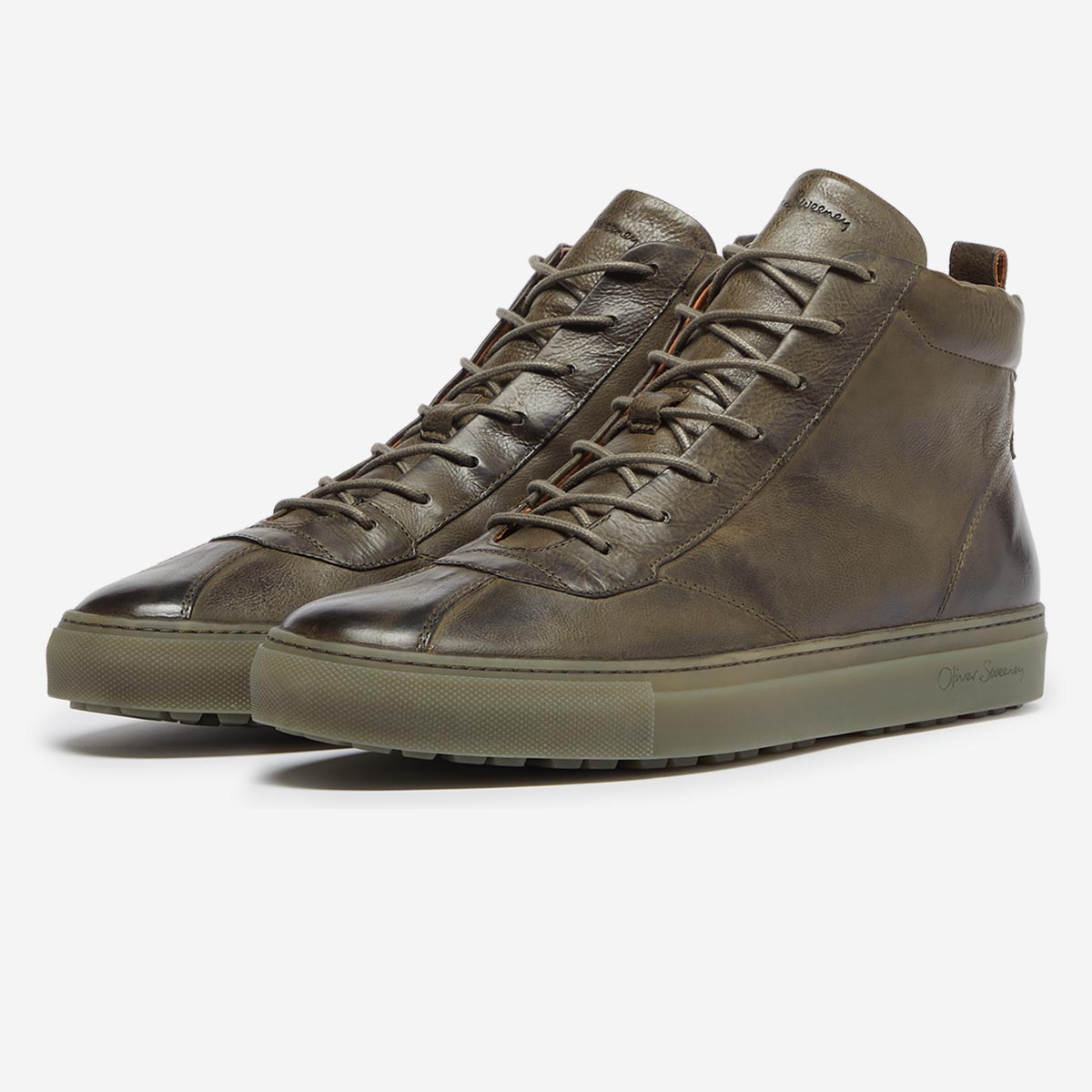 Defeza Khaki Leather Trainers | Men's Trainers | Oliver Sweeney