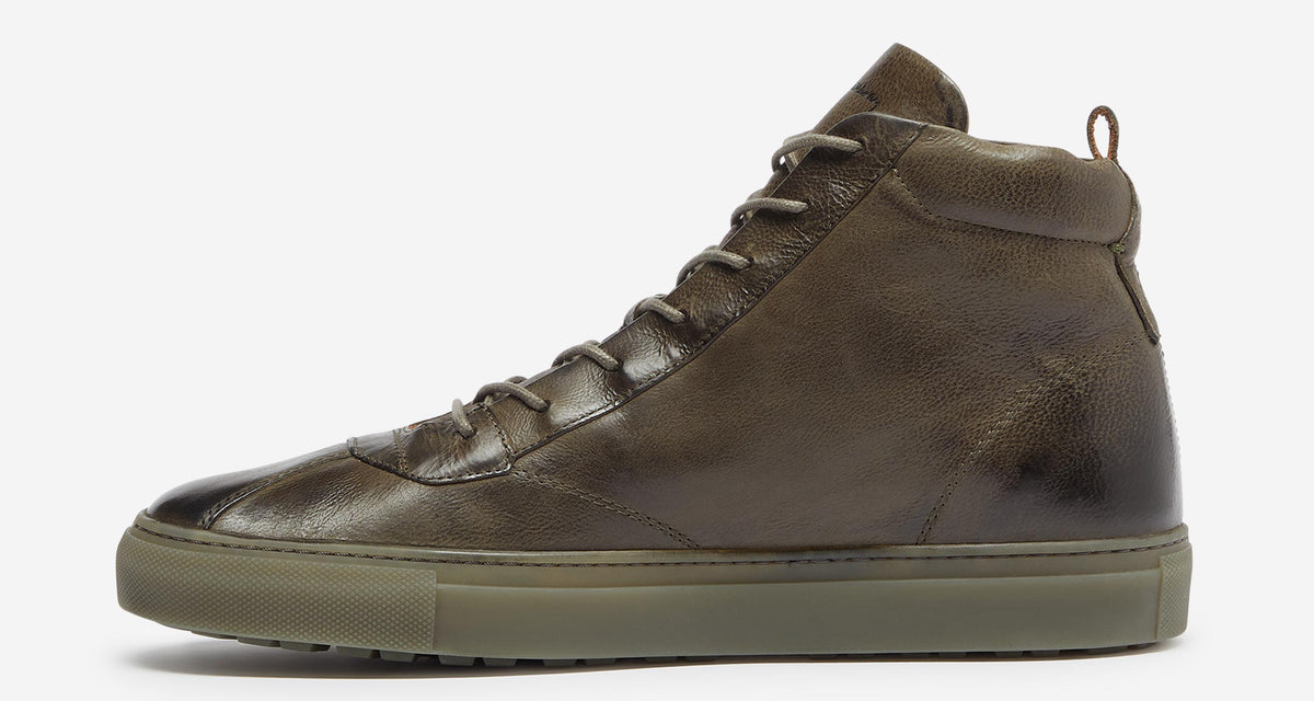Defeza Khaki Leather Trainers | Men's Trainers | Oliver Sweeney