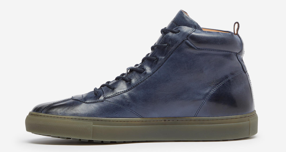 Defeza Navy Leather Trainers | Men's Trainers | Oliver Sweeney