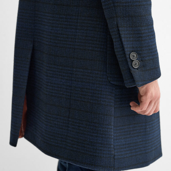 Eglinton Navy Check Overcoat | Men's Coats & Jackets | Oliver Sweeney