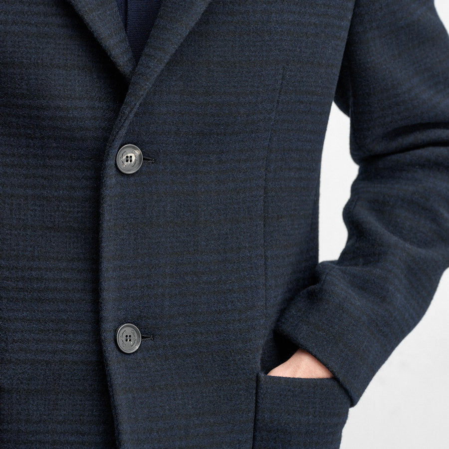 Eglinton Navy Check Overcoat | Men's Coats & Jackets | Oliver Sweeney