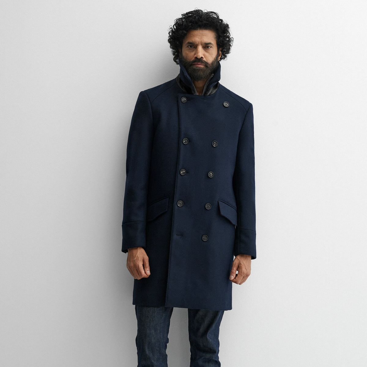 Garrison Dark Navy Wool Military Overcoat | Oliver Sweeney