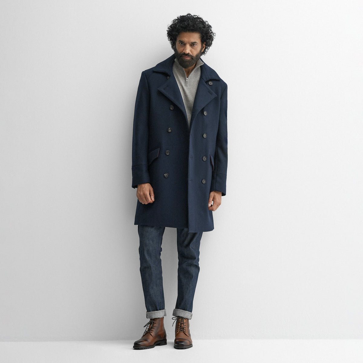 Garrison Dark Navy Wool Military Overcoat | Oliver Sweeney