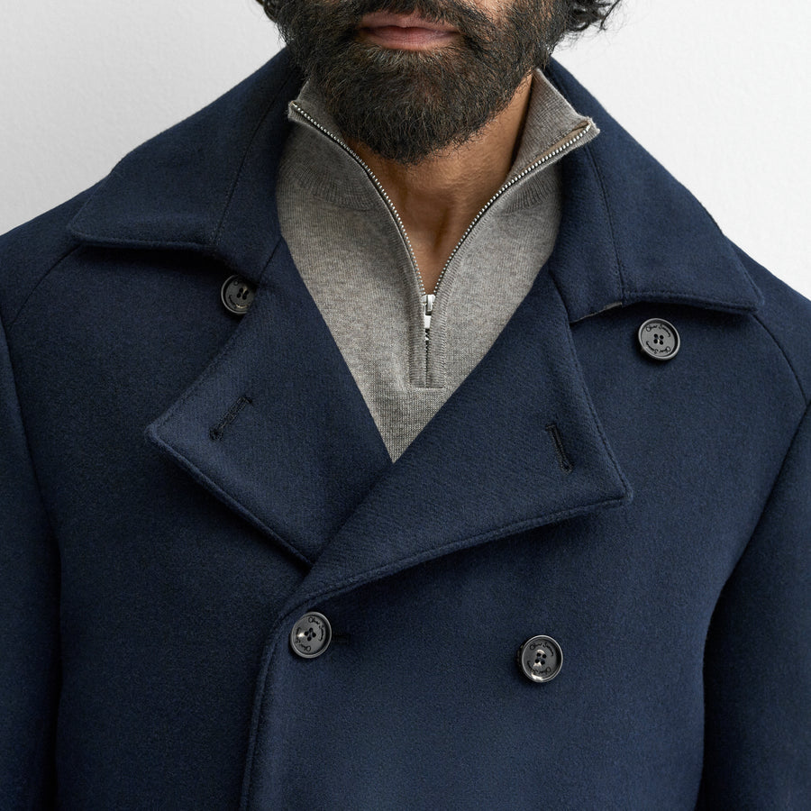 Garrison Dark Navy Wool Military Overcoat | Oliver Sweeney