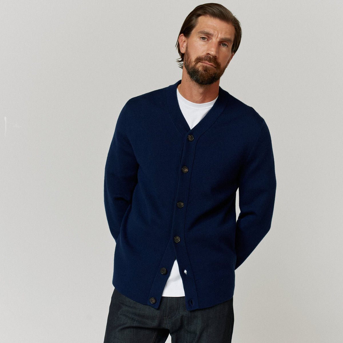 Grantham Navy Wool Jumper | Men's Knitwear | Oliver Sweeney