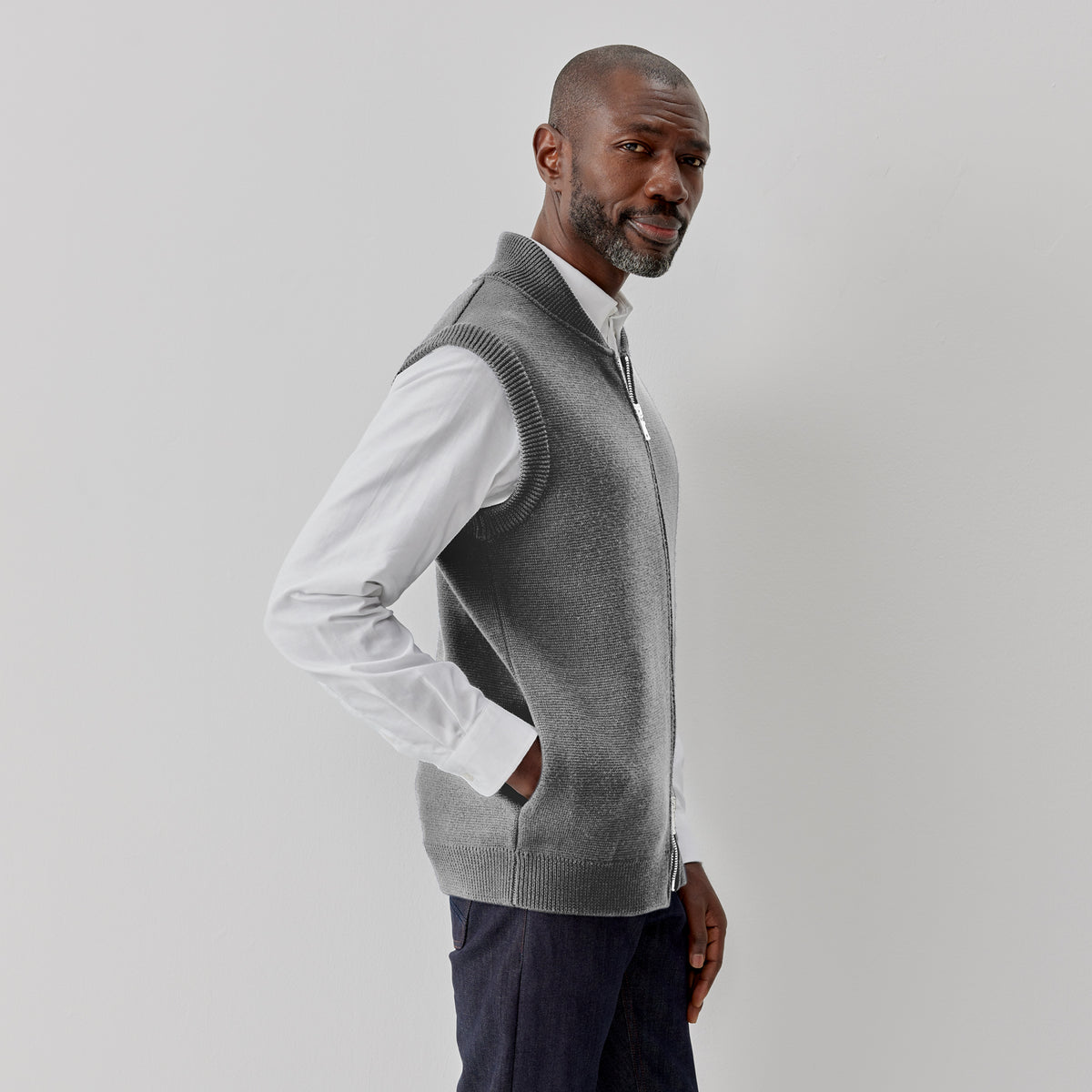 Haverhill Grey Knitted Gilet | Men's Gilets | Oliver Sweeney