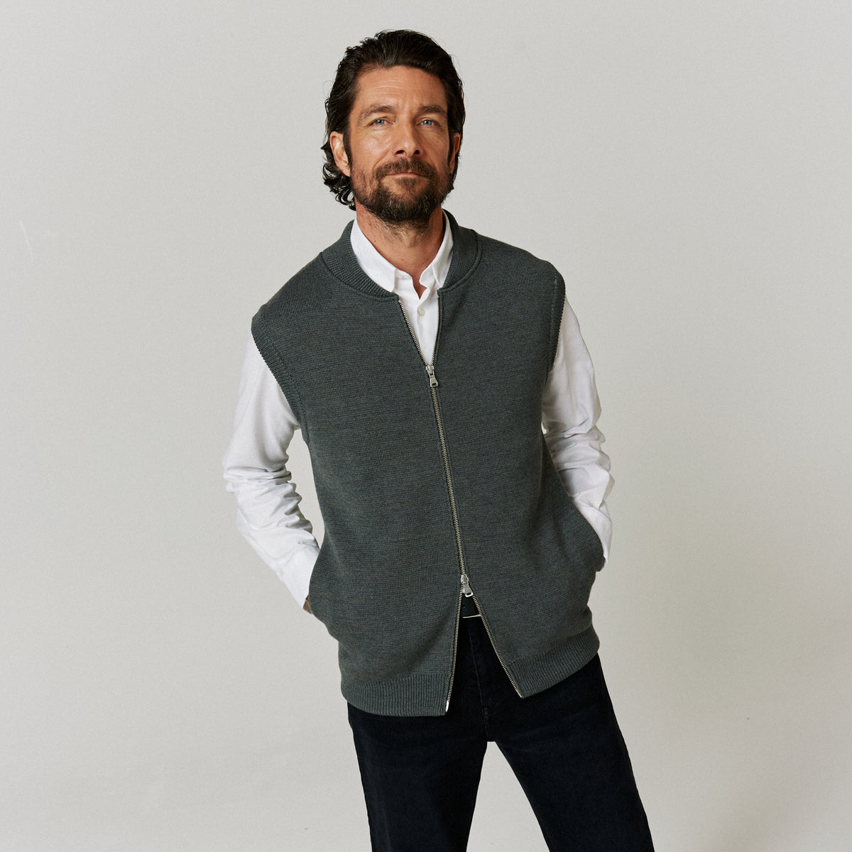 Haverhill Grey Knitted Gilet | Men's Gilets | Oliver Sweeney