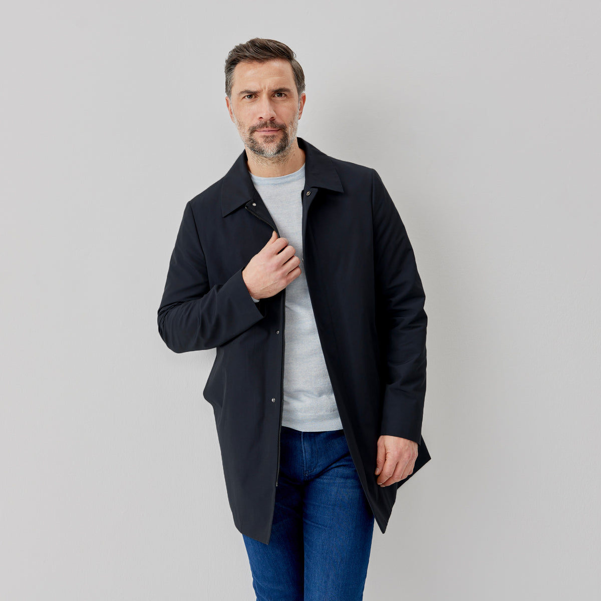 Huntingfield Navy Mac | Men's Coats & Jackets | Oliver Sweeney