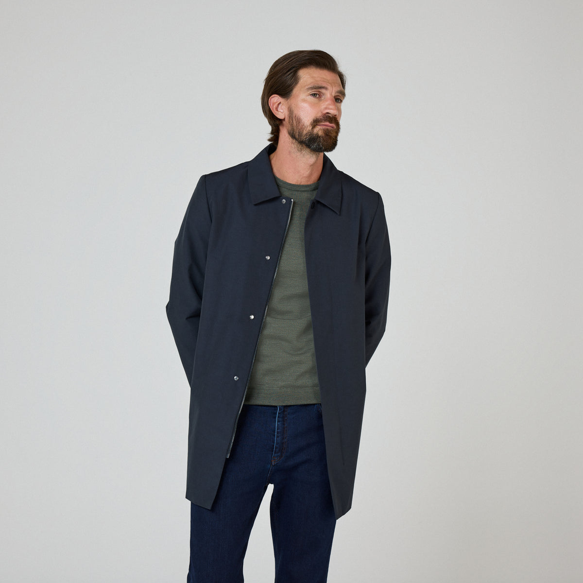 Huntingfield Navy Mac | Men's Coats & Jackets | Oliver Sweeney