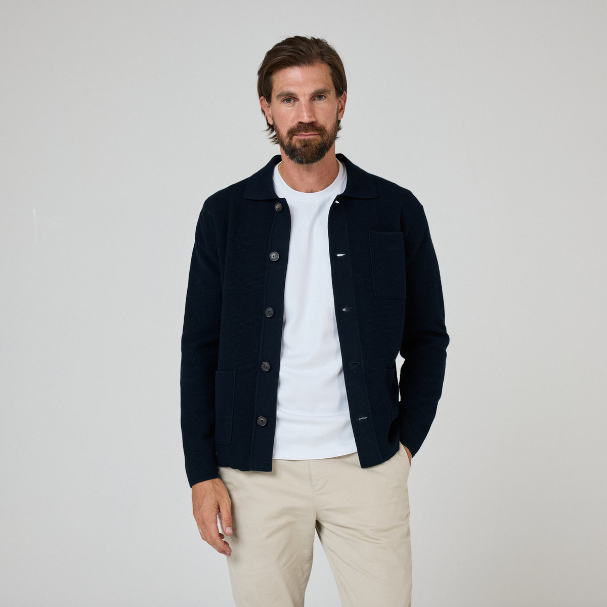 Kingsbridge Navy Cotton Overshirt | Men's Knitwear | Oliver Sweeney