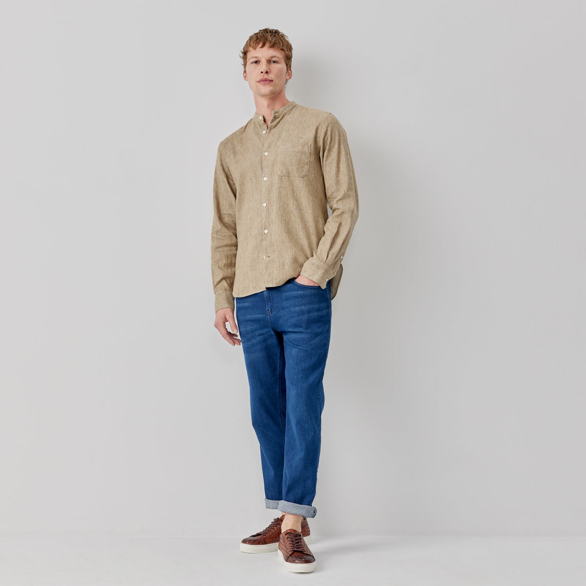 Lambley Sand Linen Shirt | Men's Shirts | Oliver Sweeney