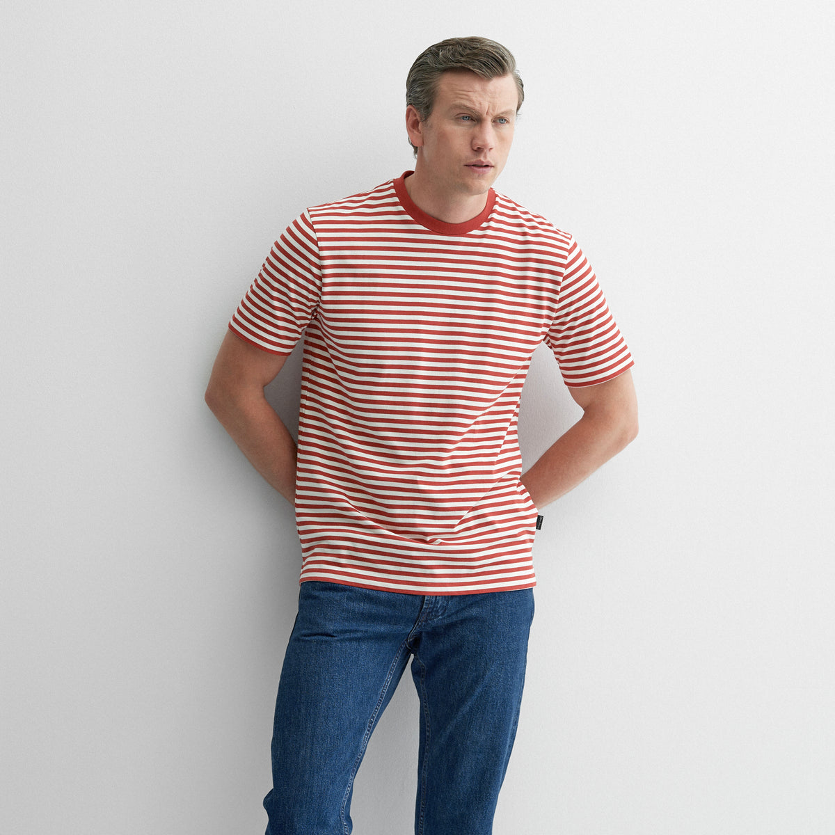 Markham Rust Stripe | Men's Cotton T-Shirt | Oliver Sweeney