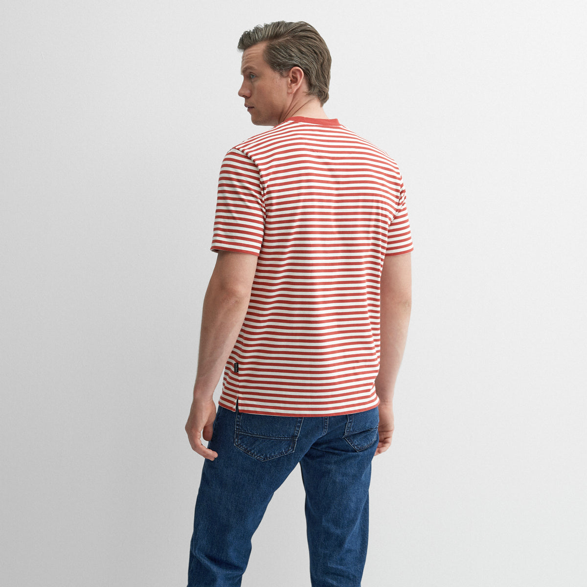 Markham Rust Stripe | Men's Cotton T-Shirt | Oliver Sweeney