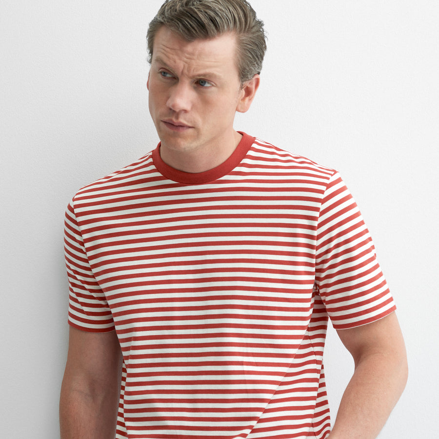 Markham Rust Stripe | Men's Cotton T-Shirt | Oliver Sweeney