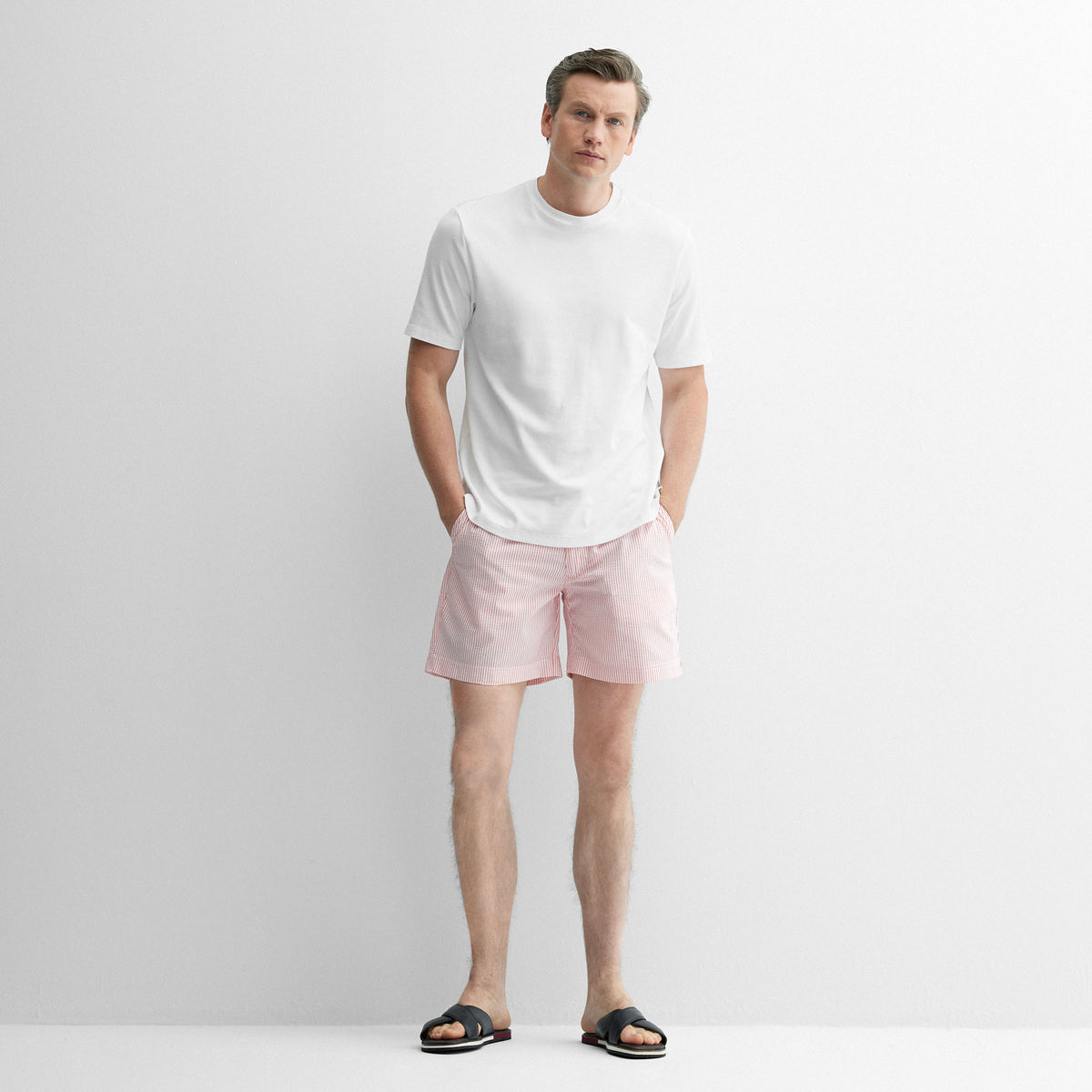 Monforte Pink Stripe Swim Shorts | Oliver Sweeney