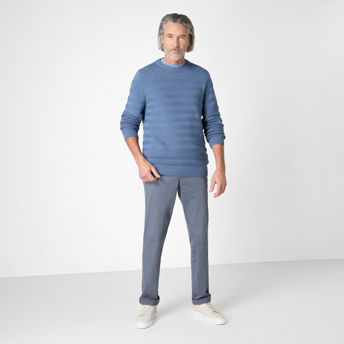 Whitworth Mid Blue Cotton Jumper | Men's Knitwear | Oliver Sweeney