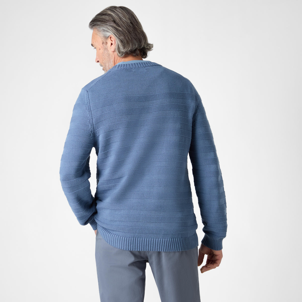 Whitworth Mid Blue Cotton Jumper | Men's Knitwear | Oliver Sweeney