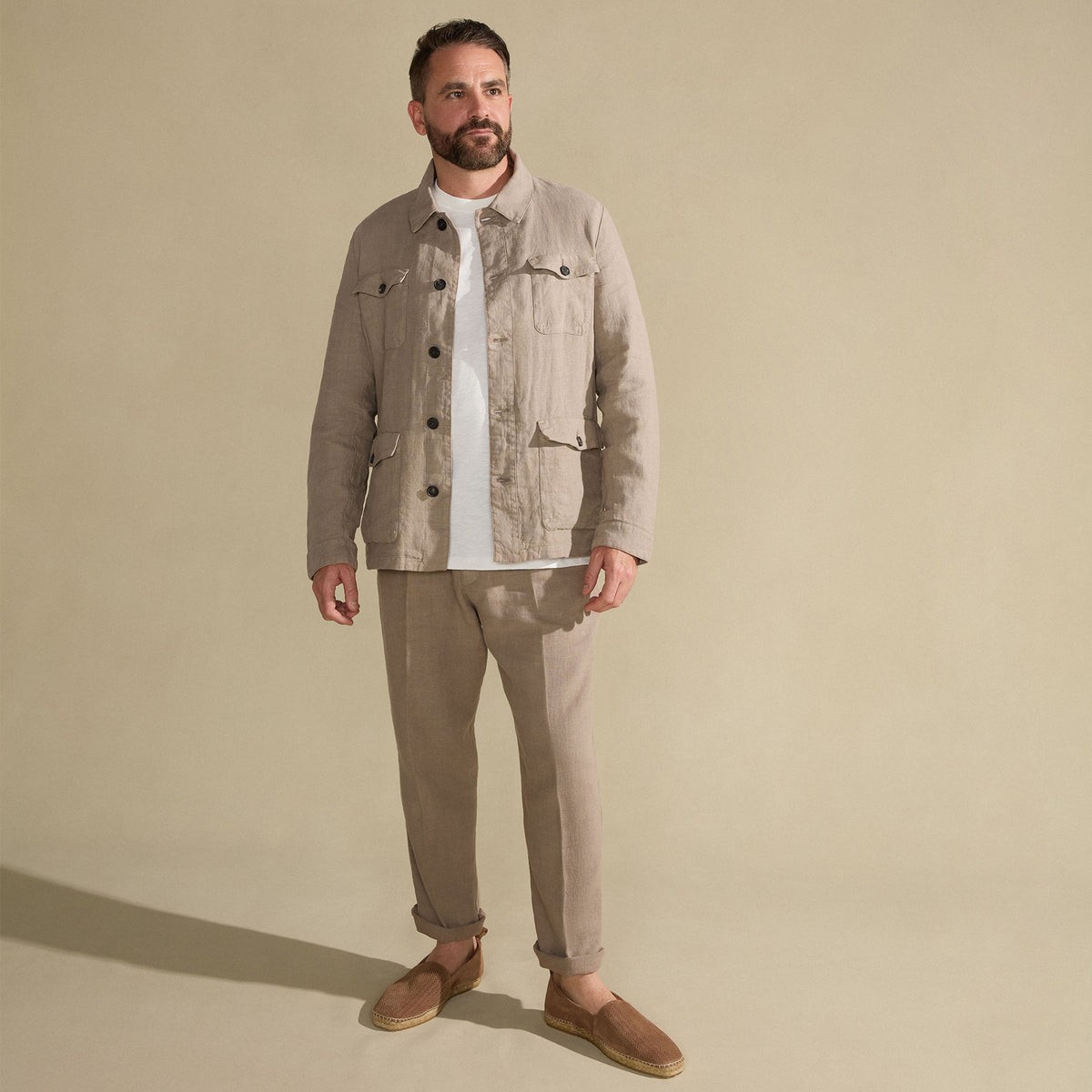 Corby Biscuit Linen Overshirt | Men's Shirts | Oliver Sweeney