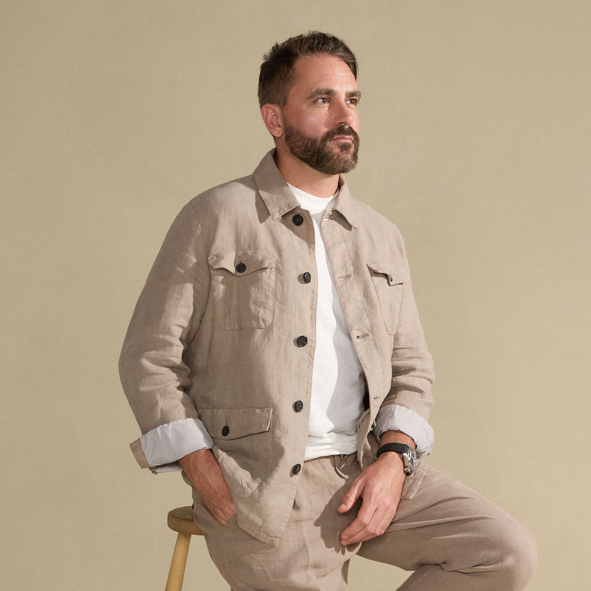 Corby Biscuit Linen Overshirt | Men's Shirts | Oliver Sweeney