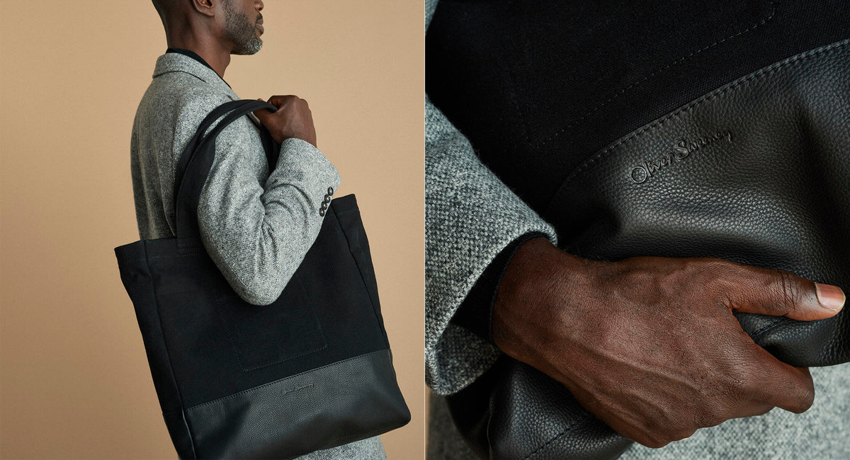 Ballig Black Canvas/Leather Tote Bag | Oliver Sweeney