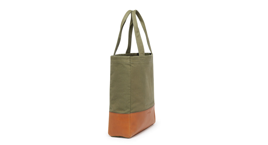 Ballig Khaki Canvas/Leather Tote Bag | Oliver Sweeney