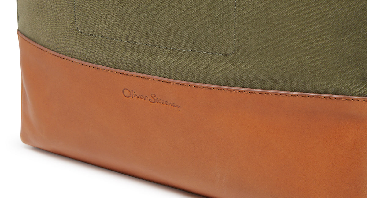 Ballig Khaki Canvas/Leather Tote Bag | Oliver Sweeney