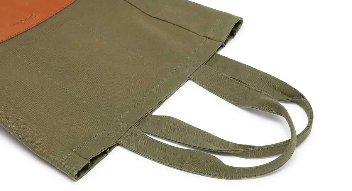Ballig Khaki Canvas/Leather Tote Bag | Oliver Sweeney