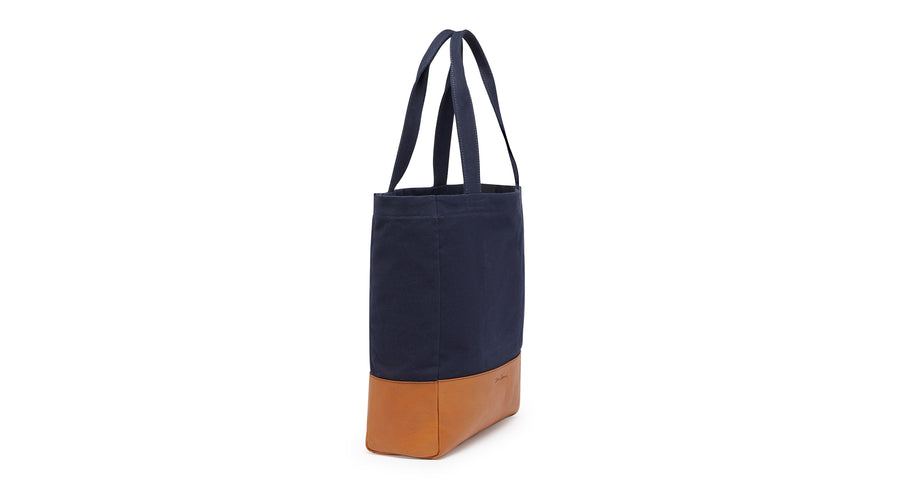 Ballig Navy Canvas/Leather Tote Bag | Oliver Sweeney