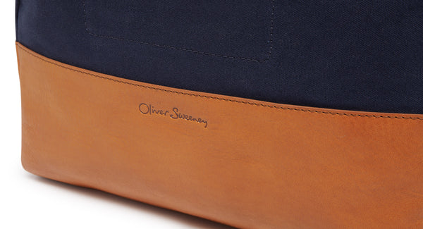 Ballig Navy Canvas/Leather Tote Bag | Oliver Sweeney