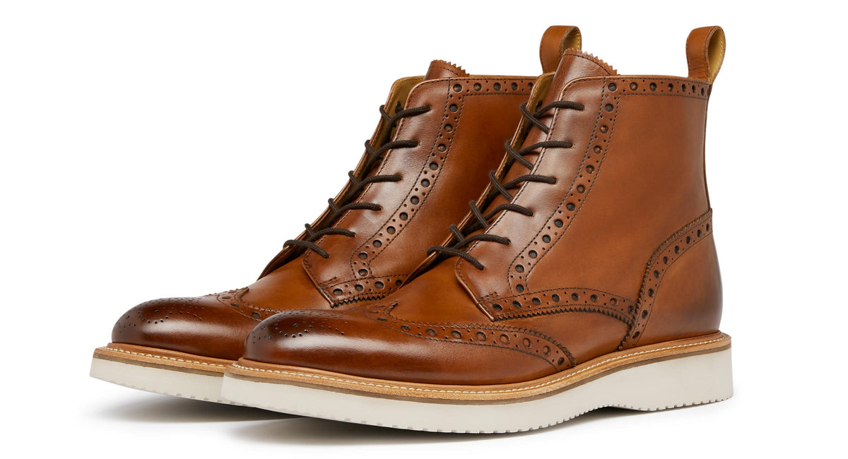 Beeston Dark Tan | Leather Brogue Boots | Men's Boots | Oliver Sweeney