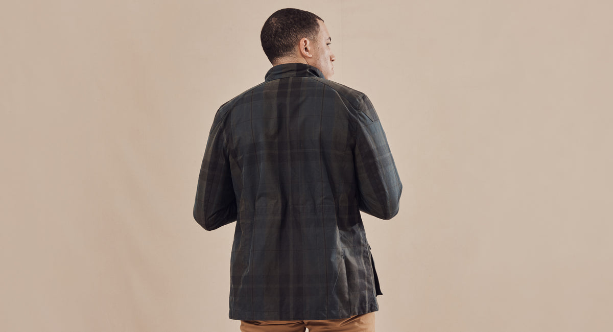 Edwinstowe Green Check | Men's Waxed Cotton Jacket | Oliver Sweeney