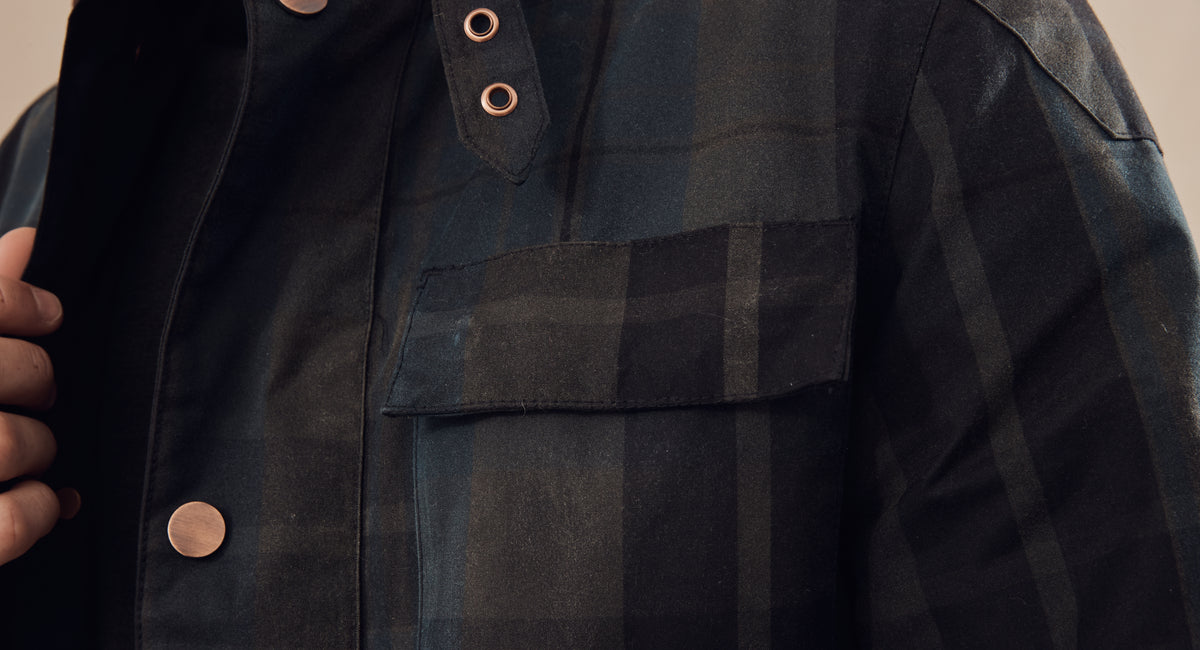 Edwinstowe Green Check | Men's Waxed Cotton Jacket | Oliver Sweeney
