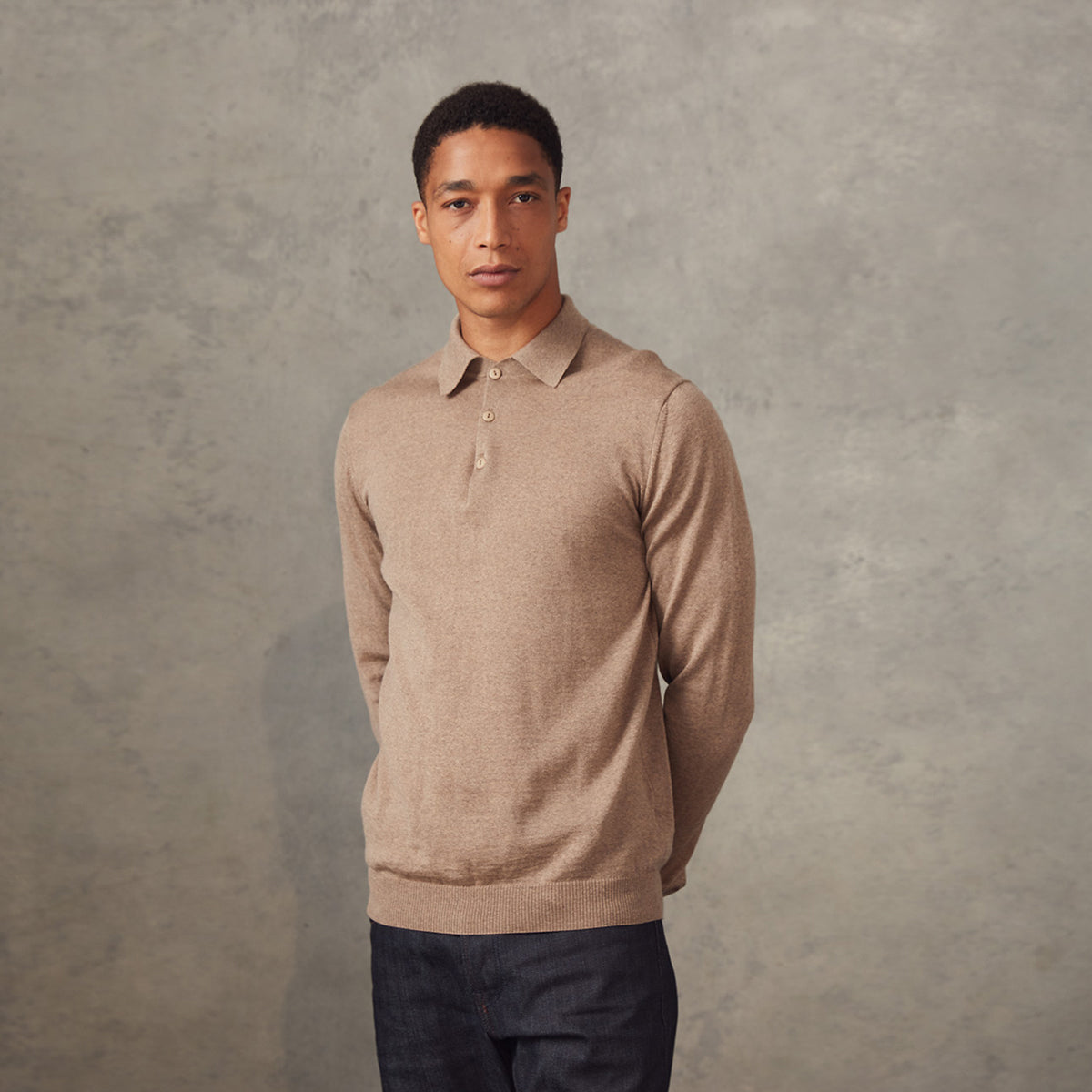 Sulby Oatmeal Merino Wool Polo Shirt | Oliver Sweeney